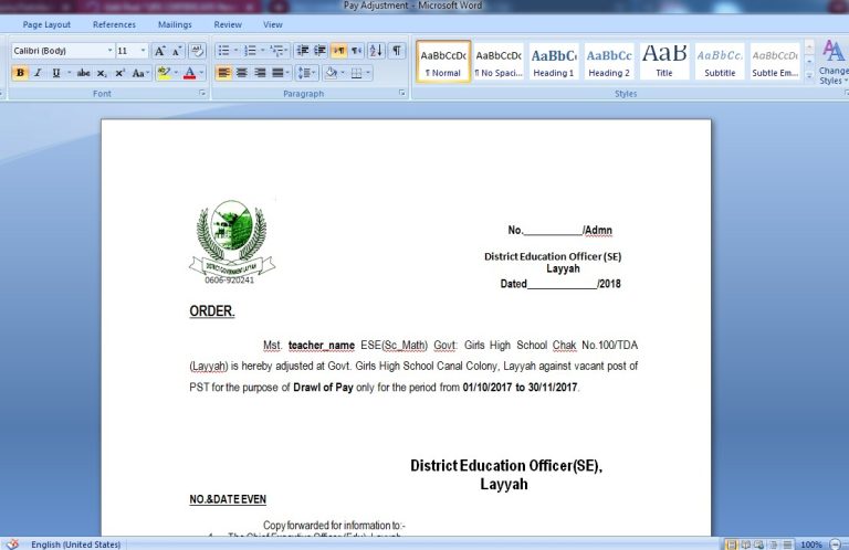 Pay Adjustment form - Roshni Center